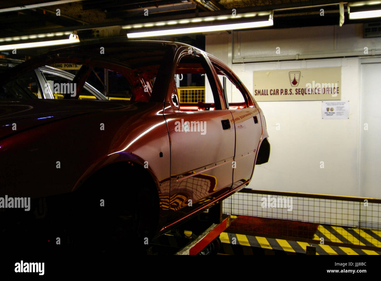 Old MG Rover bodyshells on the production line inside the abandoned MG ...