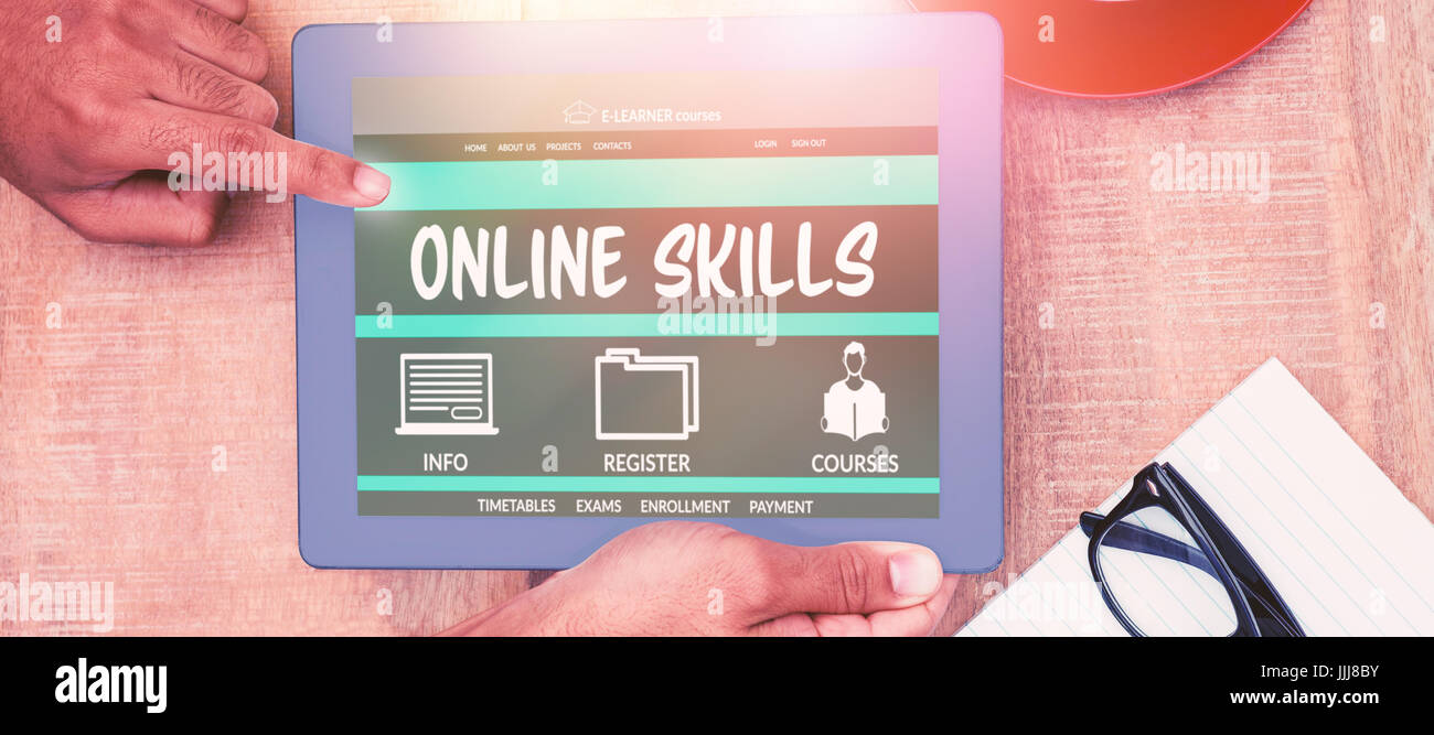 Composite 3d image of illustration of e-learning interface on screen ...