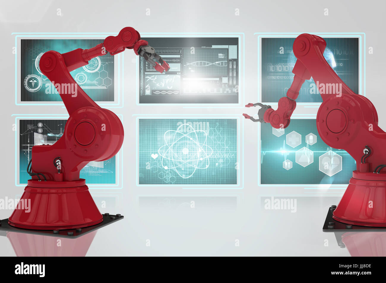 Composite 3d image of red robot arm with claw Stock Photo - Alamy