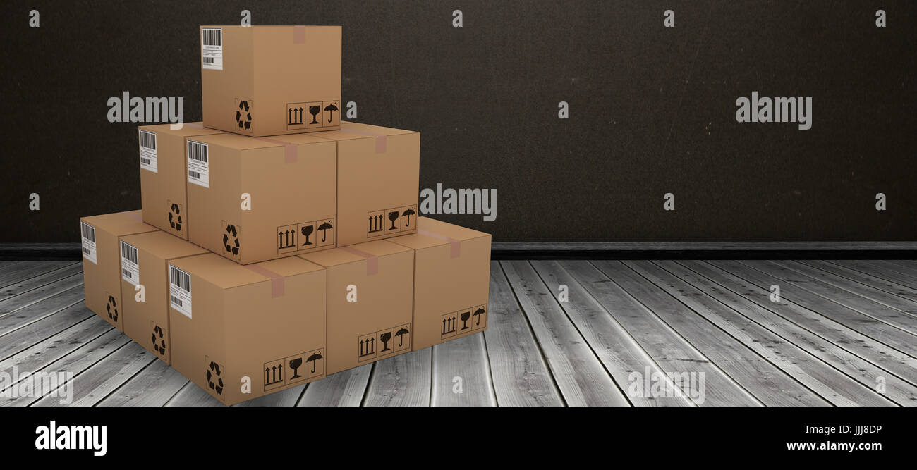 Composite 3d image of stack of packed cardboard boxes Stock Photo - Alamy