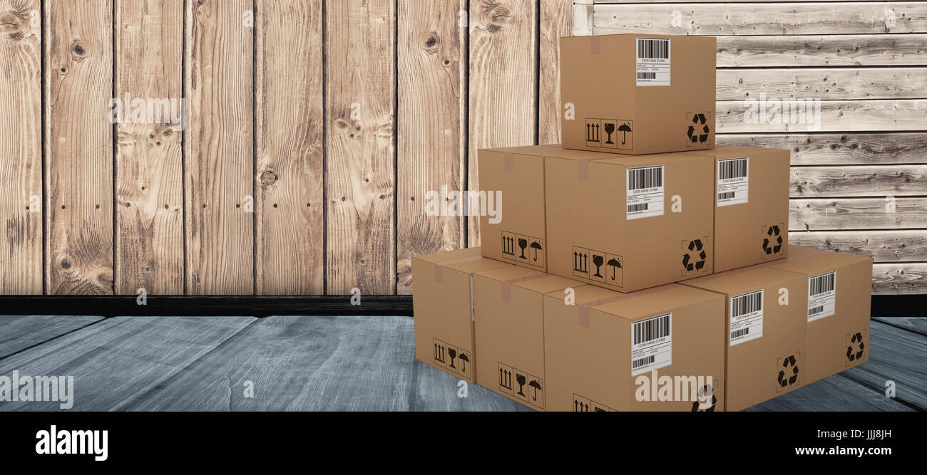 Composite 3d image of heap of packed cardboard boxes Stock Photo - Alamy