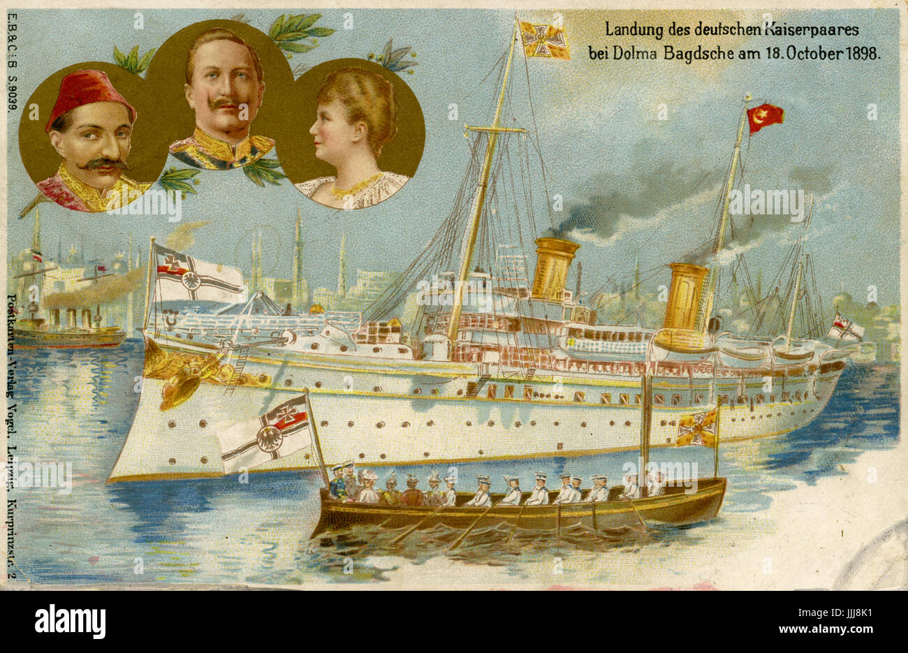 Kaiser Wilhelm Visit To The Holy Land Palestine 1898 Commemorative Postcard Arrival At