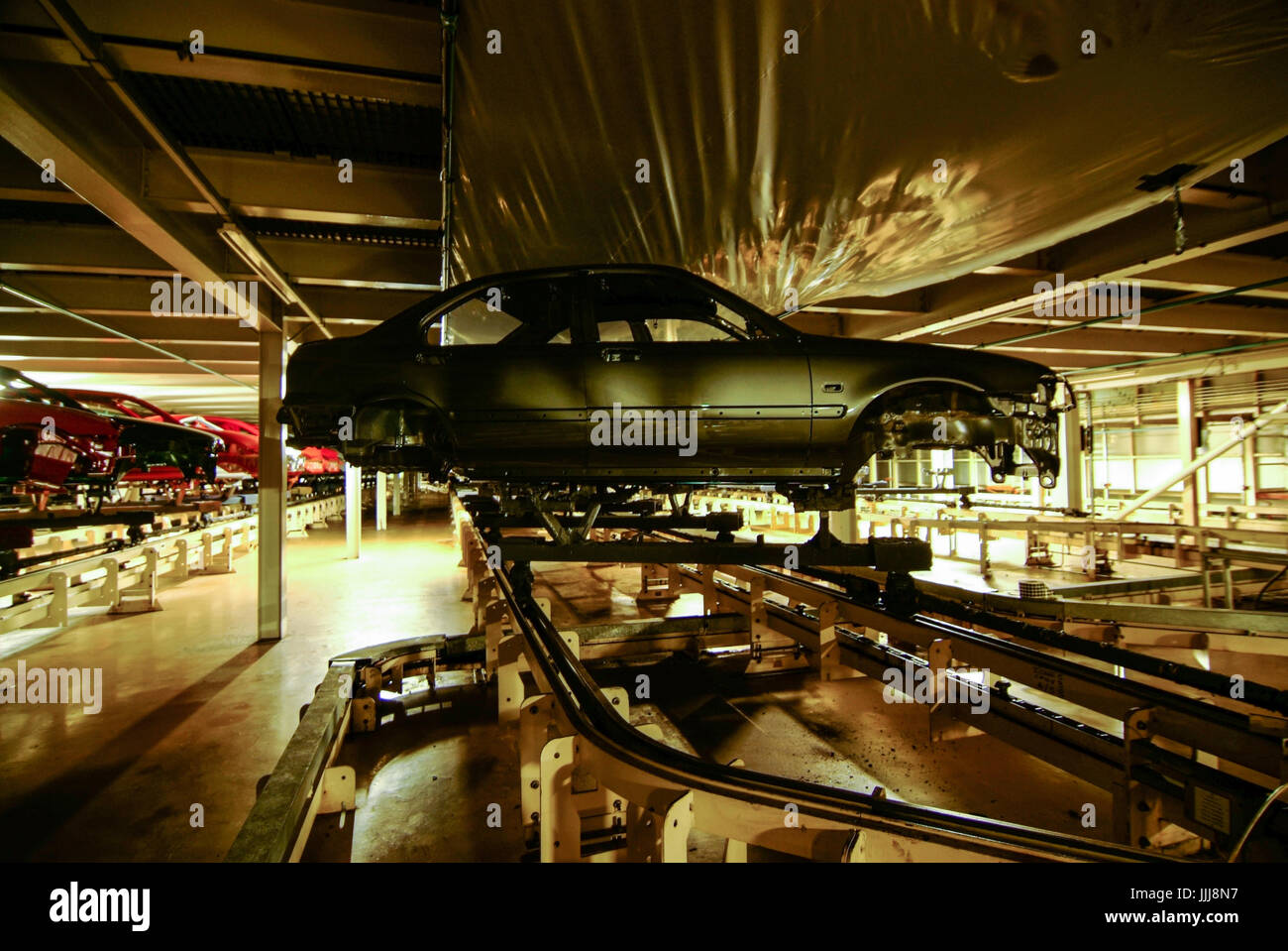Old MG Rover bodyshells on the production line inside the abandoned MG ...