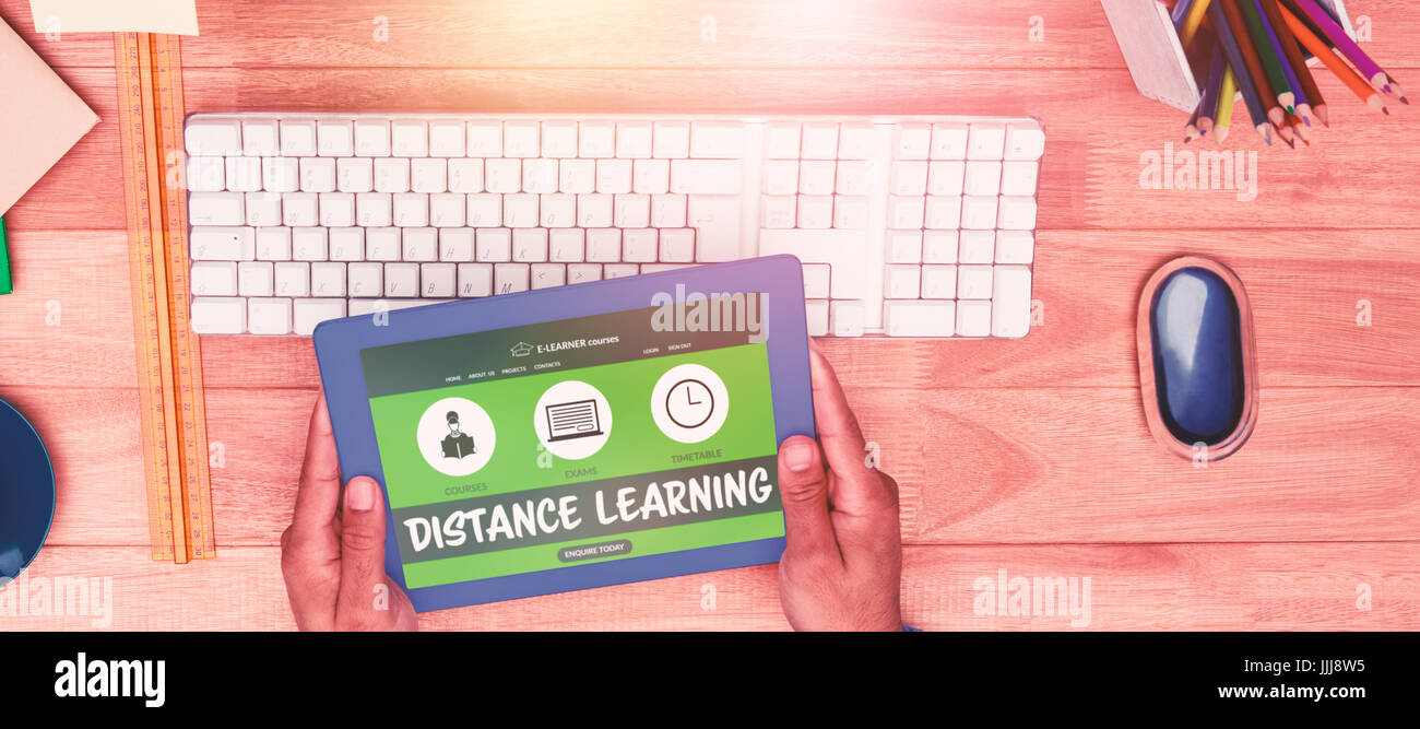 Composite 3d image of graphic image of e-learning interface on screen ...