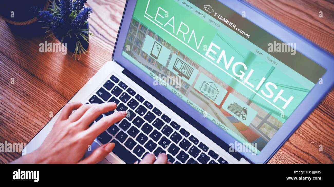 Composite 3d image of vector image of e-learning interface on screen ...