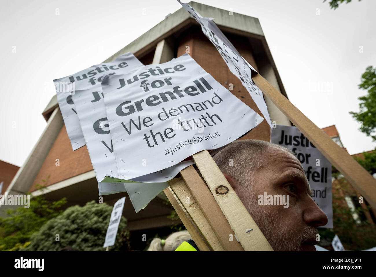 London, UK. 19th July, 2017. Grenfell Tower protest. Hundreds of angry ...