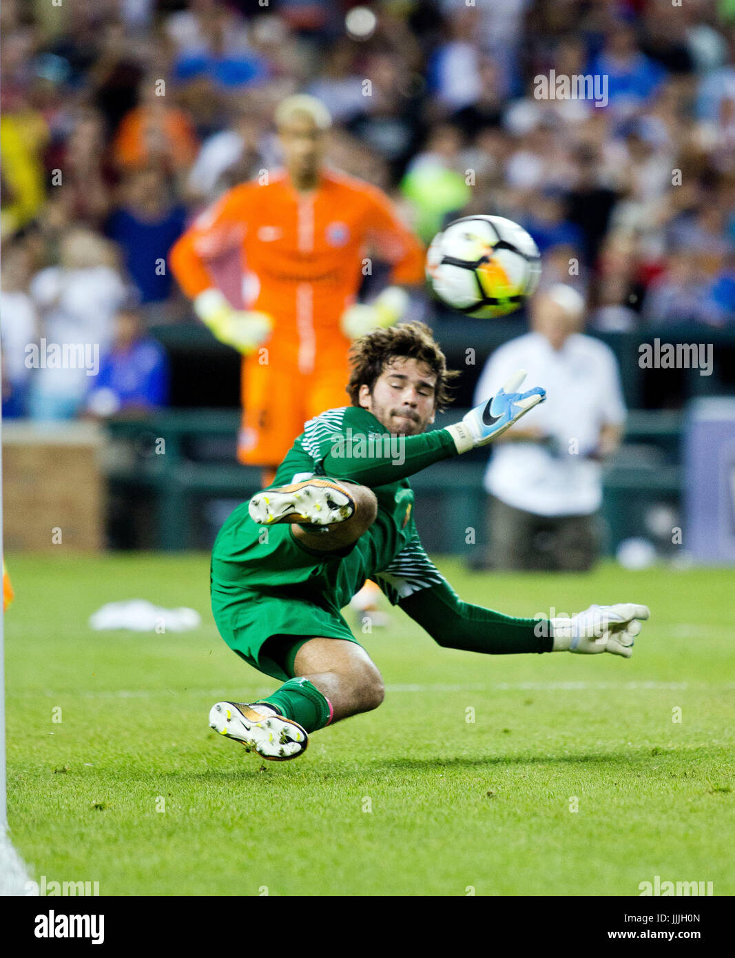 Detroit, USA. 19th Jul, 2017.AS Roma goalkeeper Alisson (1) fails to ...