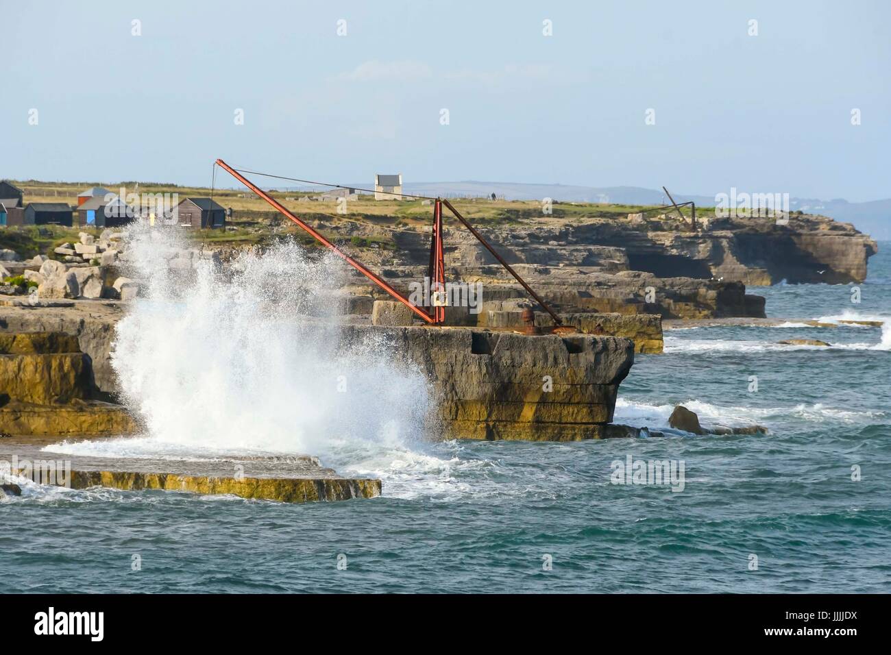Portland Bill, Dorset, UK. 20th June, 2017. UK Weather. Waves splash up ...