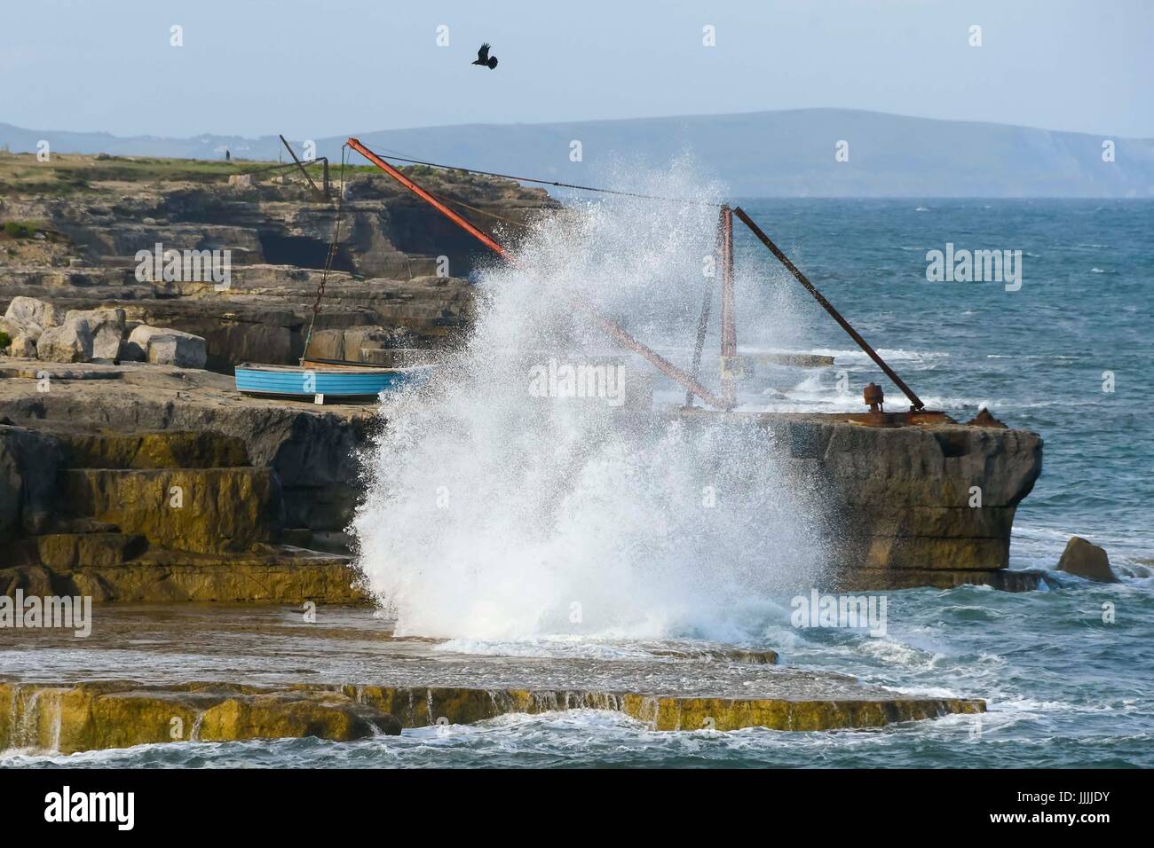 Portland Bill, Dorset, UK. 20th June, 2017. UK Weather. Waves splash up ...