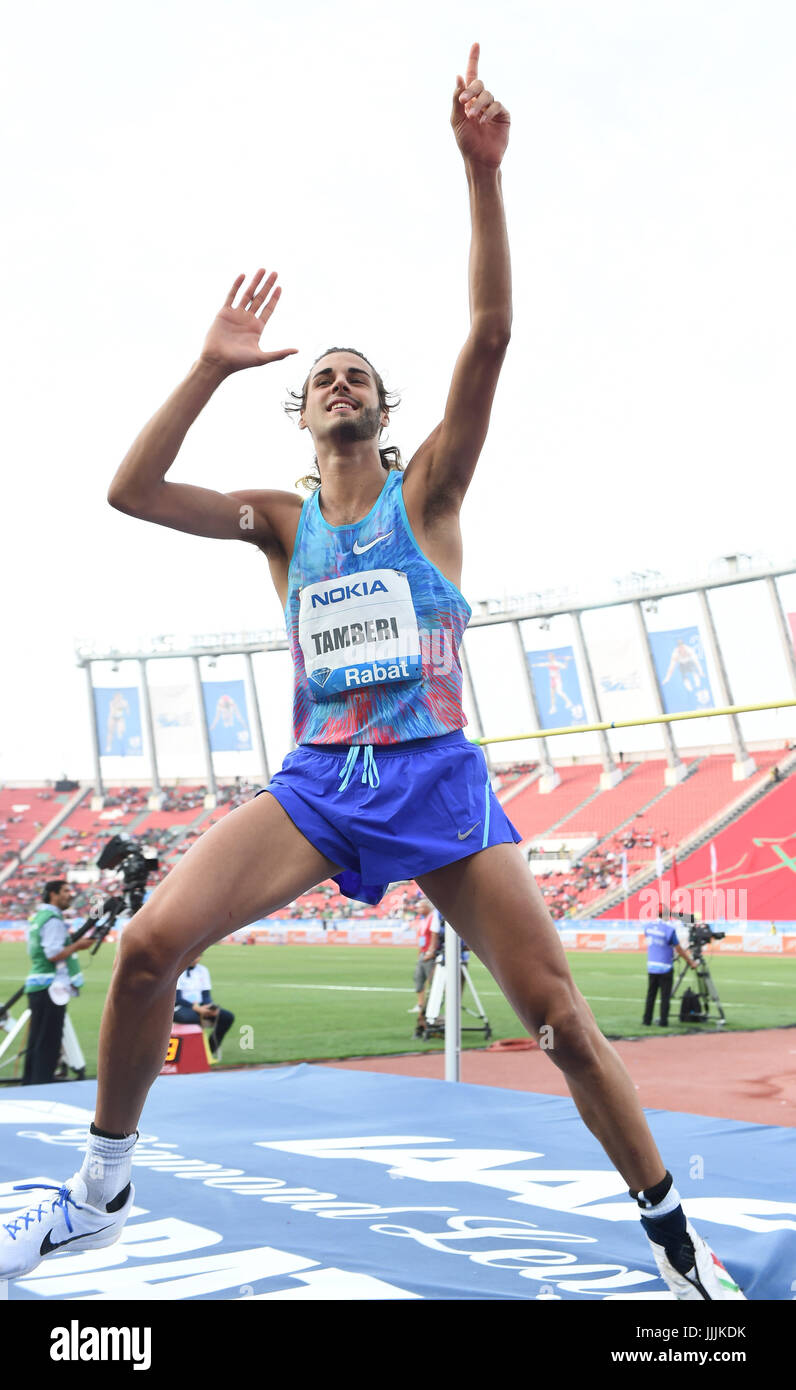 Gianmarco Tamberi (ITA) celebrates after placing second in the high ...