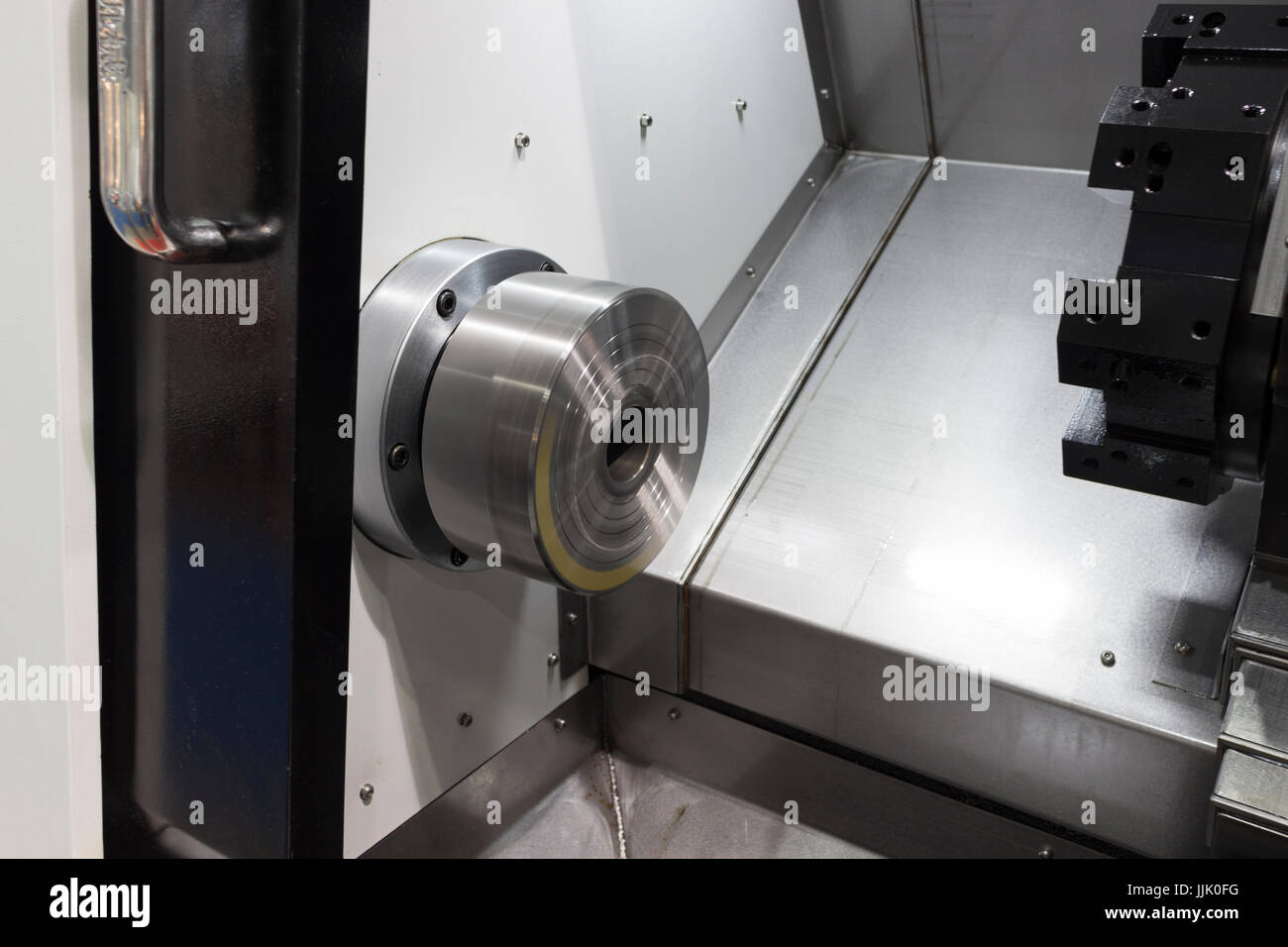Inside CNC Lathe machine without workpice and tools;opern door Stock ...