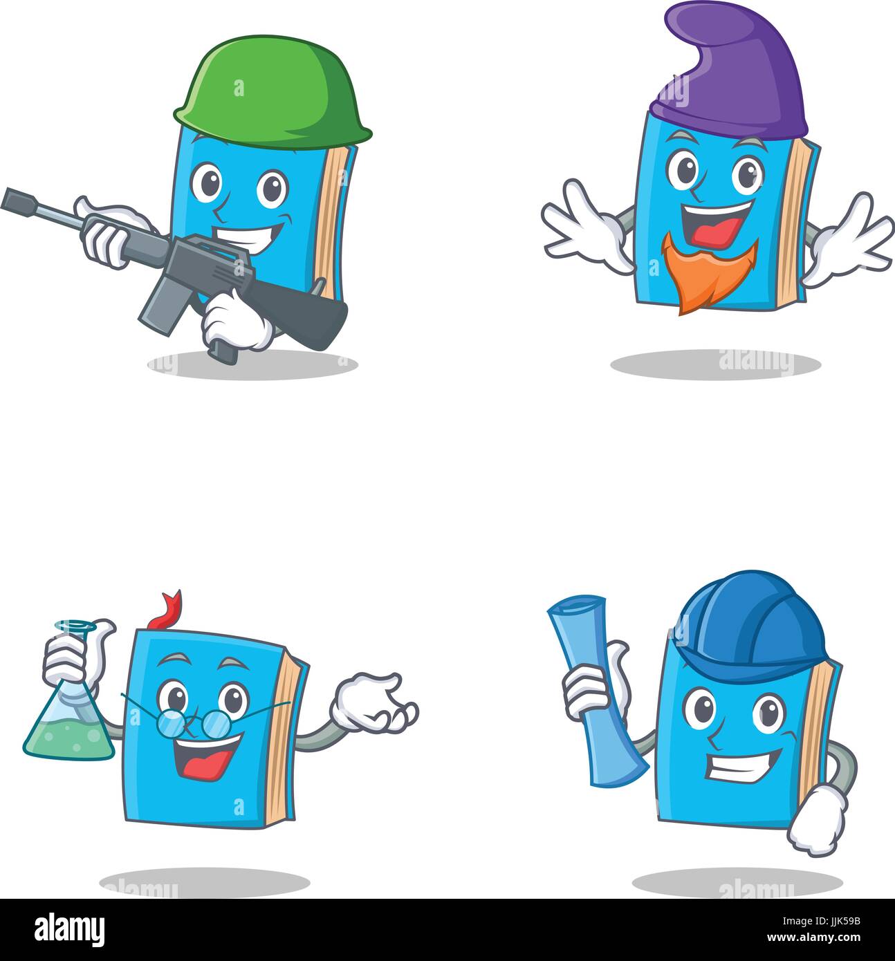 Set of blue book character with army elf professor architect Stock ...