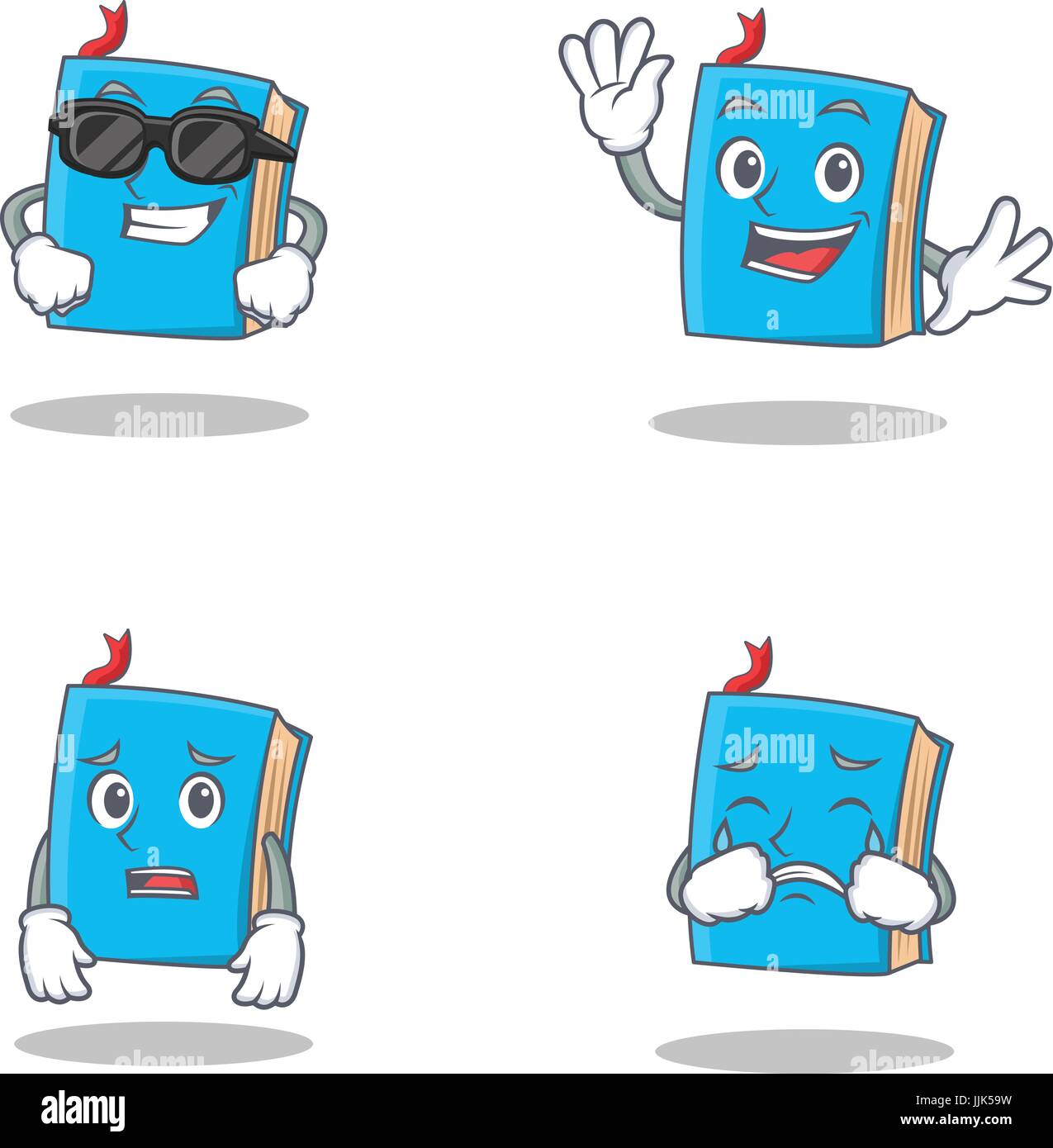 Set of blue book character with cool waving afraid crying Stock Vector ...