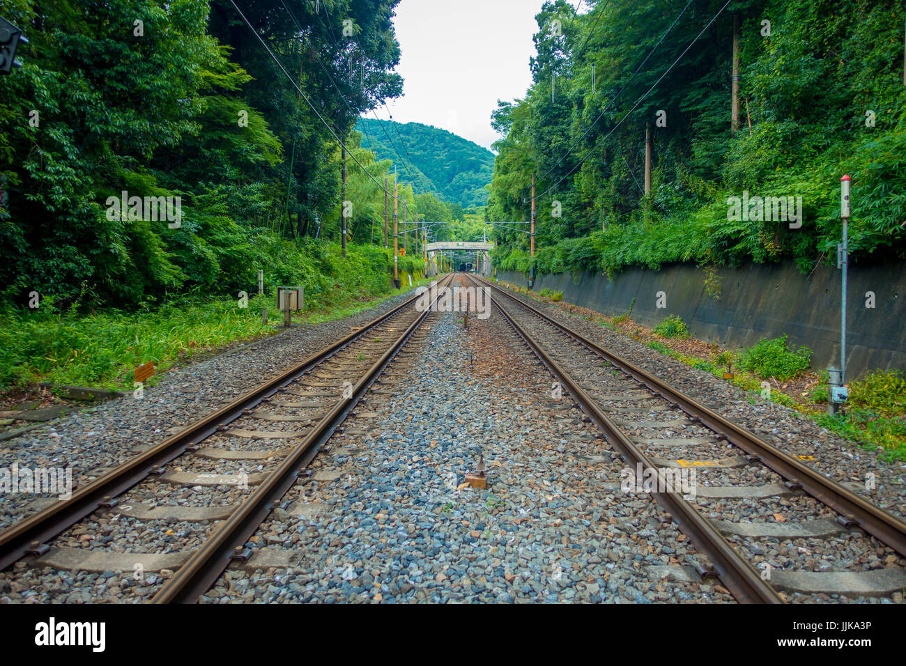 Railway near of Arashiyama bamboo grove cable train line at Gora ...