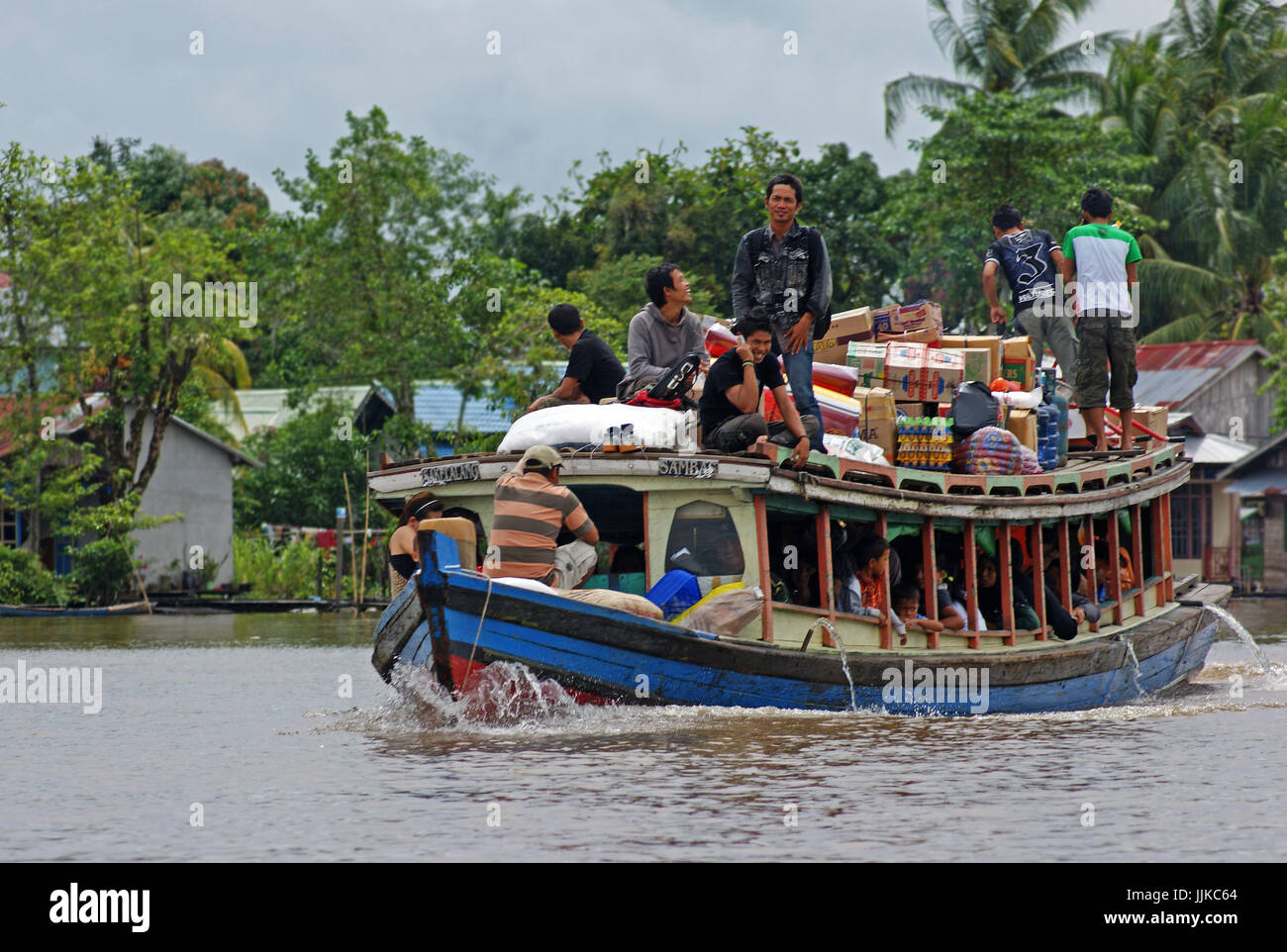 Motor Air Boat, Overload, River Transportation, Sambas, West Kalimantan ...