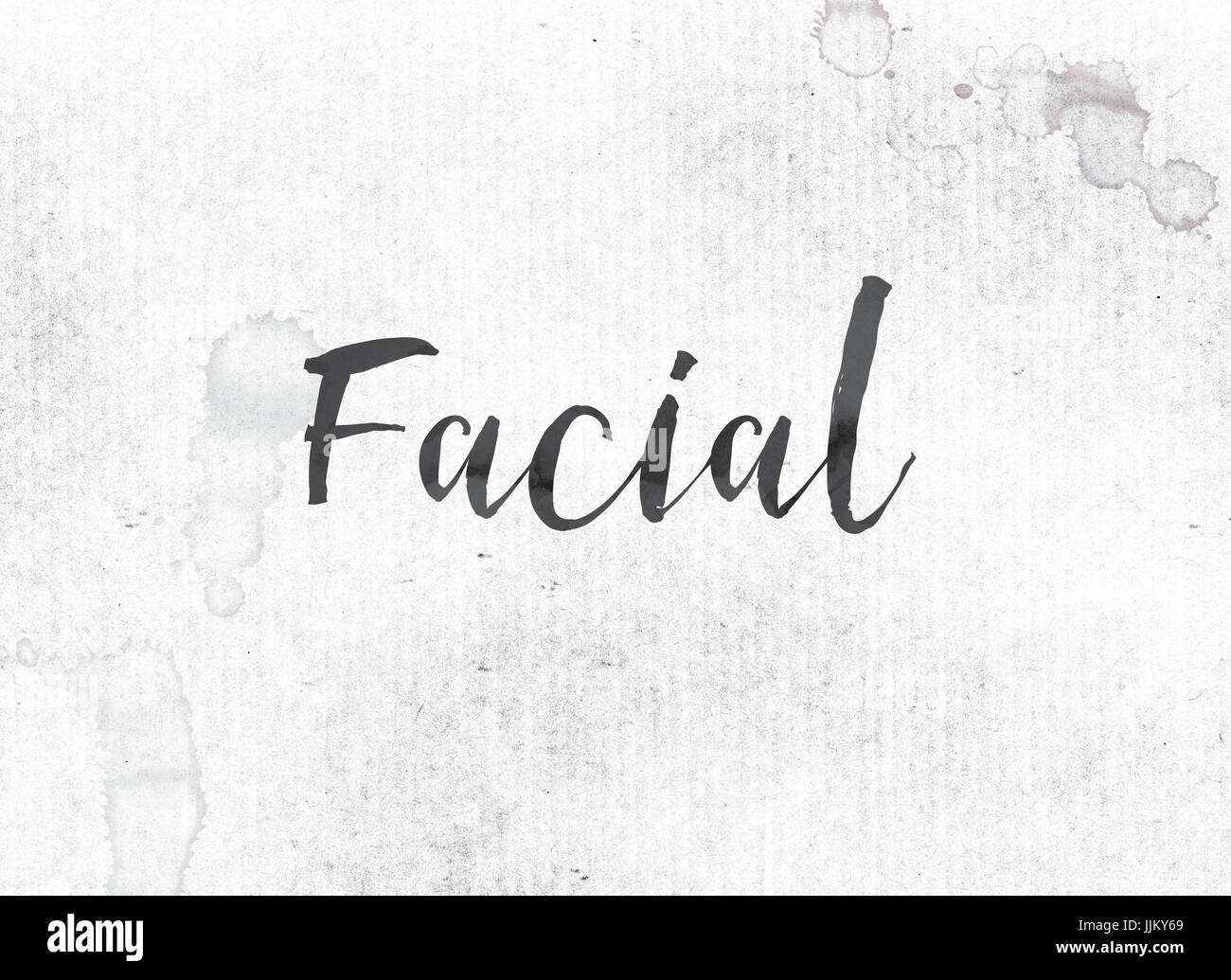 The word Facial concept and theme painted in black ink on a watercolor ...