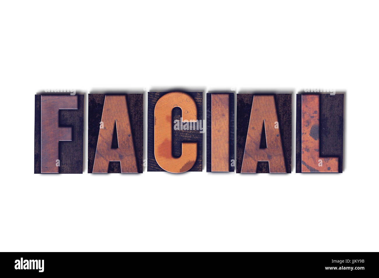 The word Facial concept and theme written in vintage wooden letterpress ...