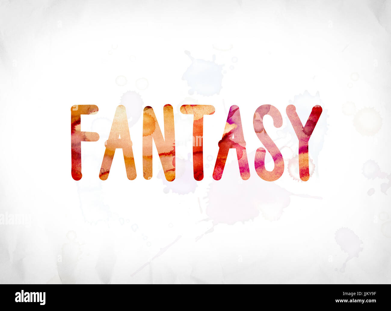The word Fantasy concept and theme painted in colorful watercolors on a ...