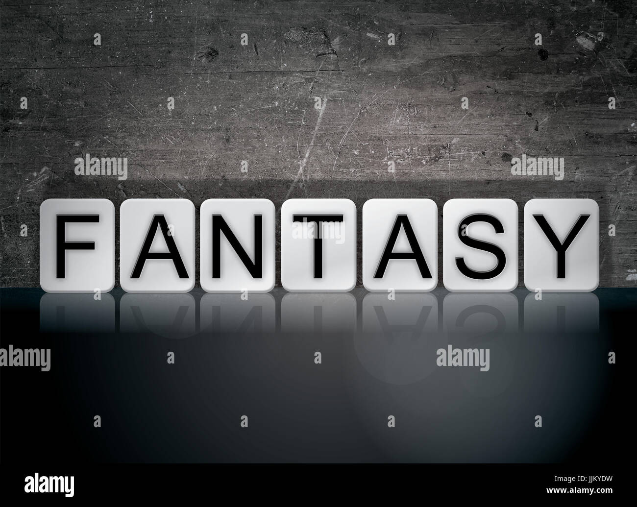 The word Fantasy concept and theme written in white tiles on a dark ...