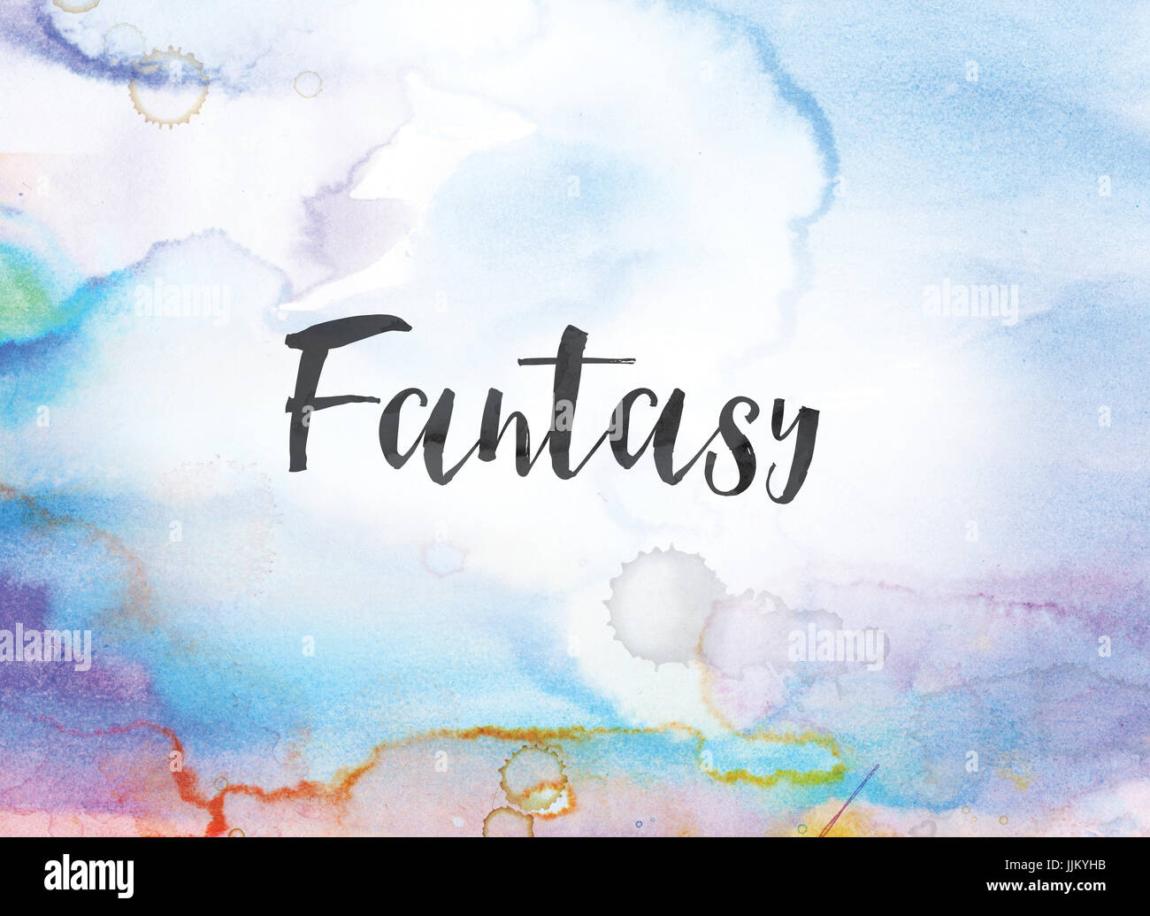 The word Fantasy concept and theme written in black ink on a colorful ...