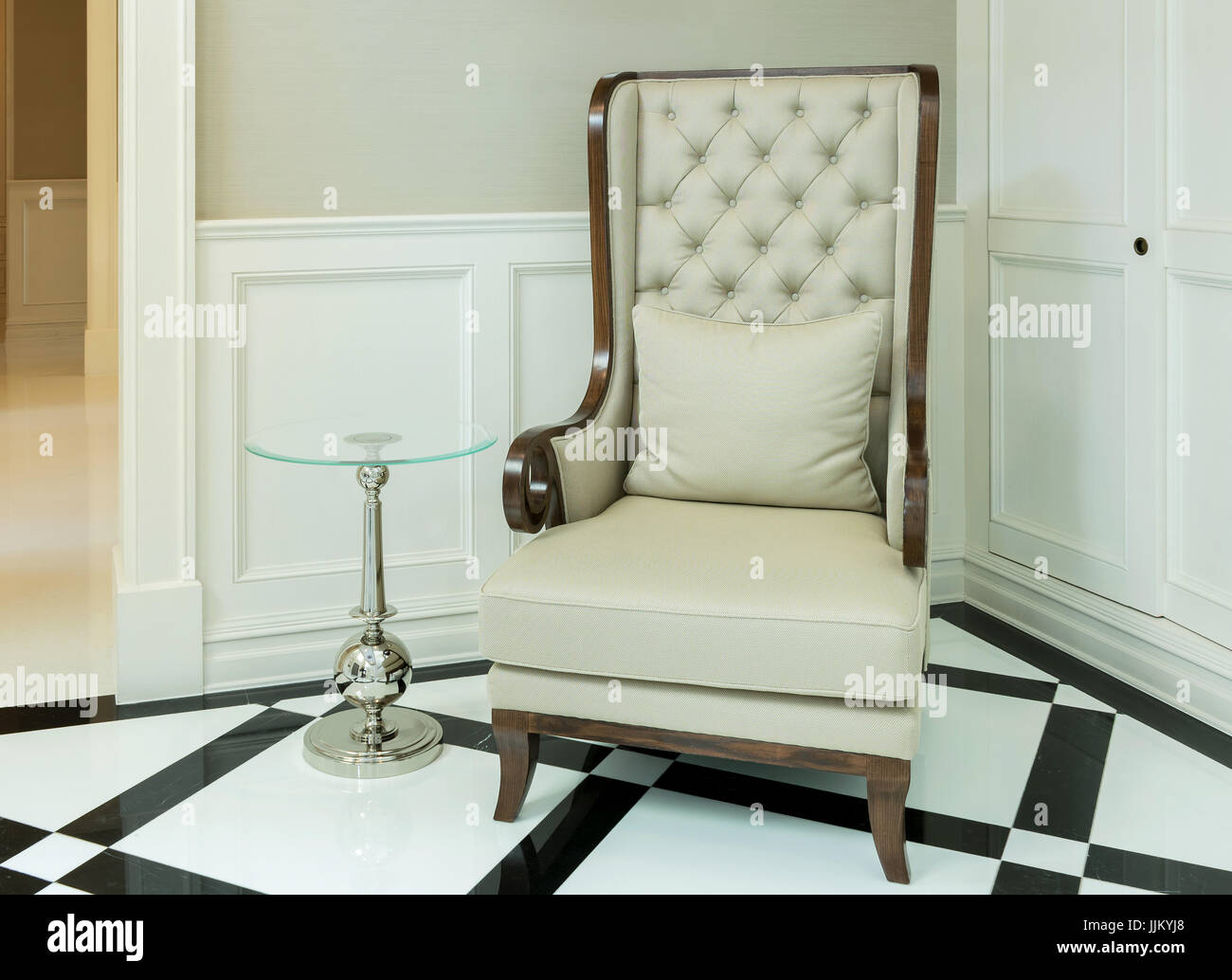 classic wooden chair style in living room at home Stock Photo - Alamy