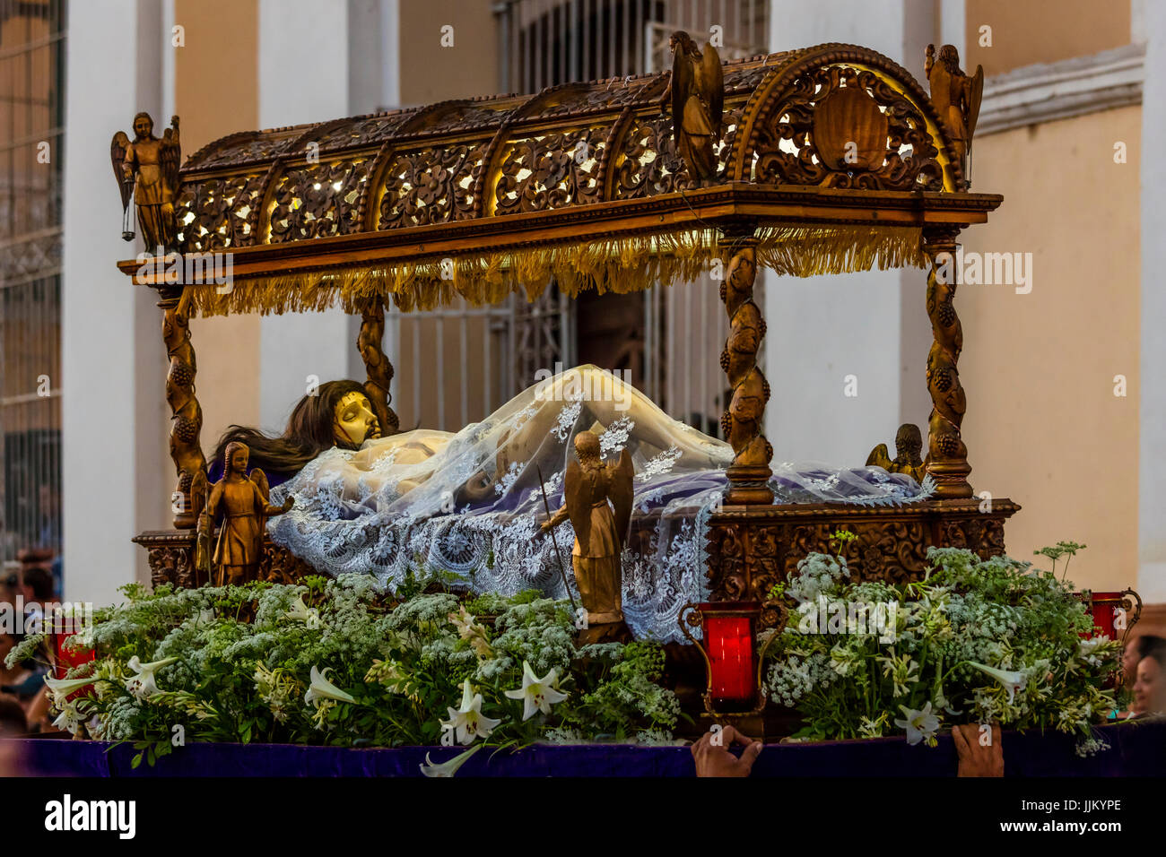 During EASTER known as SEMANA SANTA religious statues are paraded ...