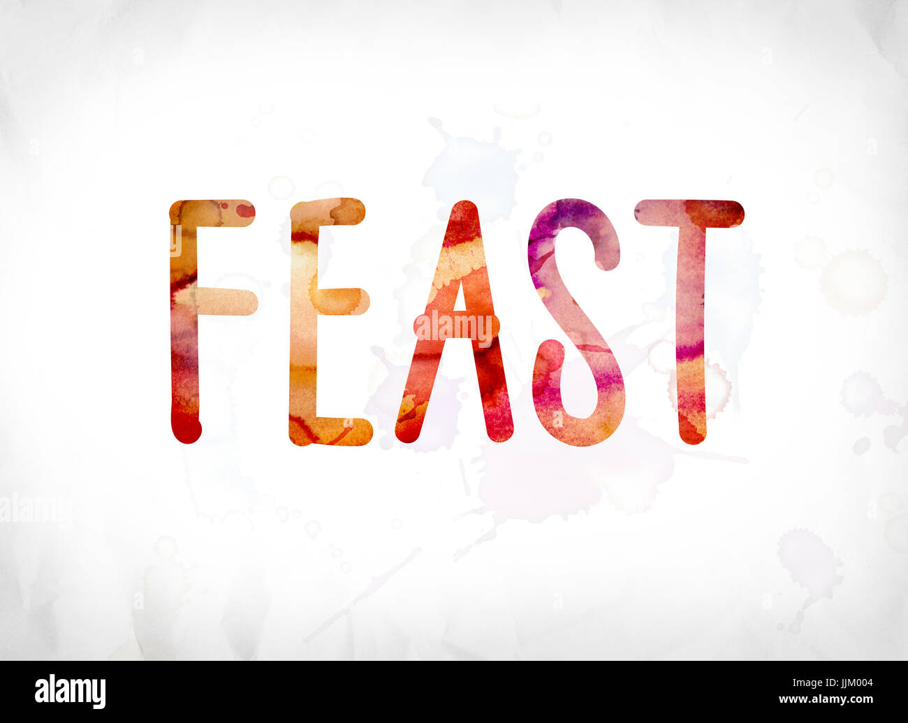 The word Feast concept and theme painted in colorful watercolors on a ...