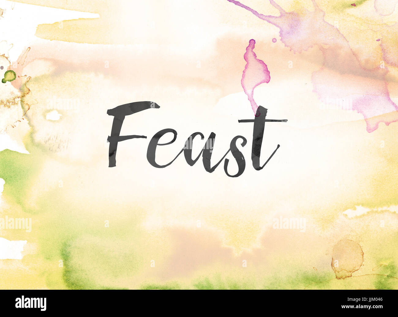 The word Feast concept and theme written in black ink on a colorful ...