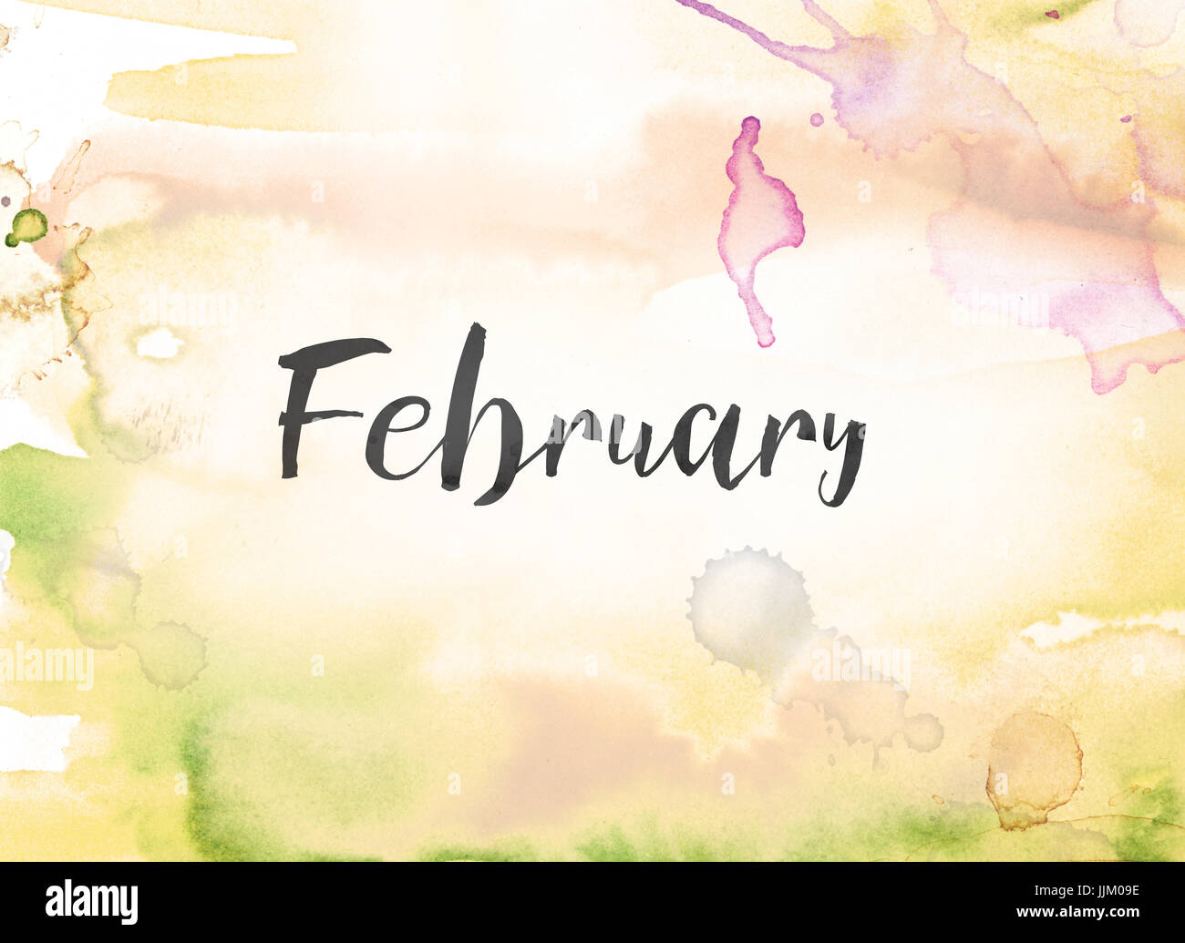 The word February concept and theme written in black ink on a colorful ...