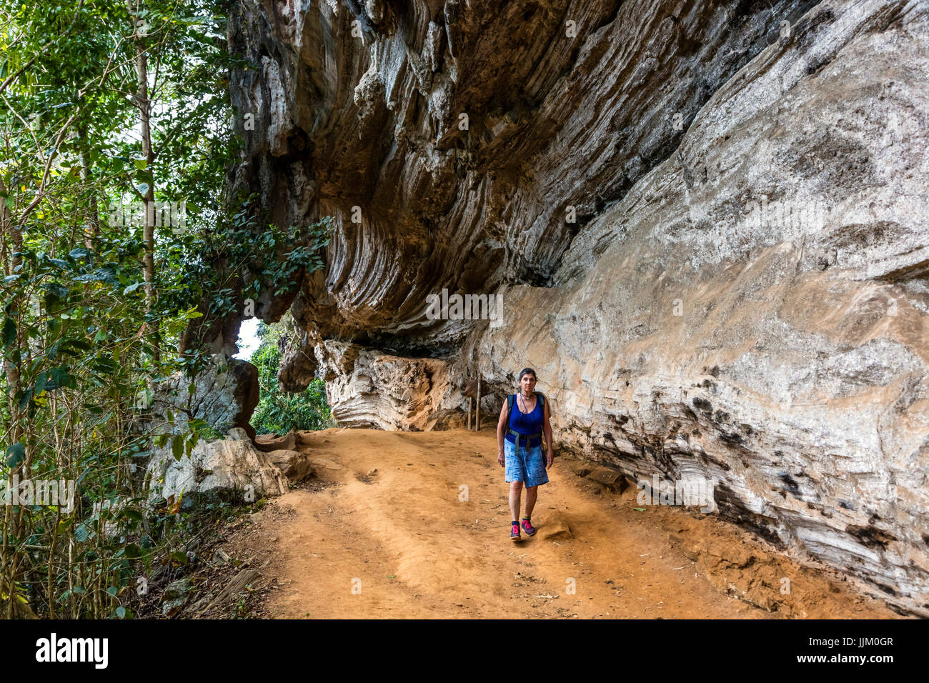 HIKERS under LIMESTONE CLIFF on the trail to SALTO DE CABURNI located ...