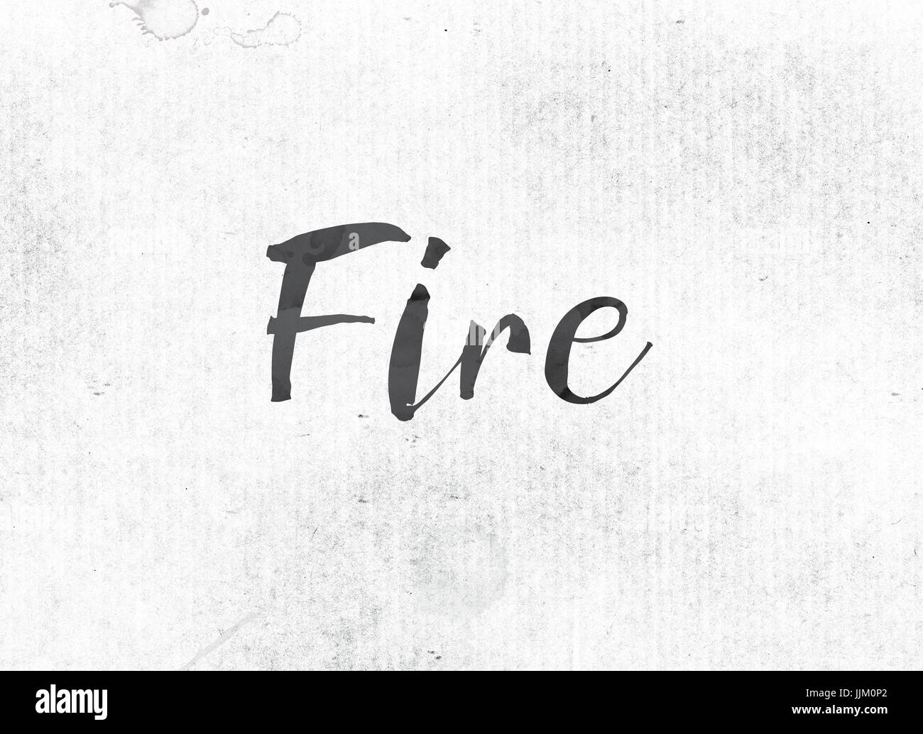 The word Fire concept and theme painted in black ink on a watercolor ...