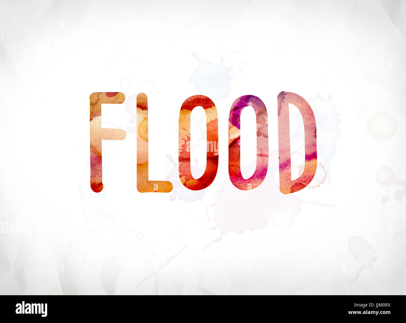 The word Flood concept and theme painted in colorful watercolors on a ...
