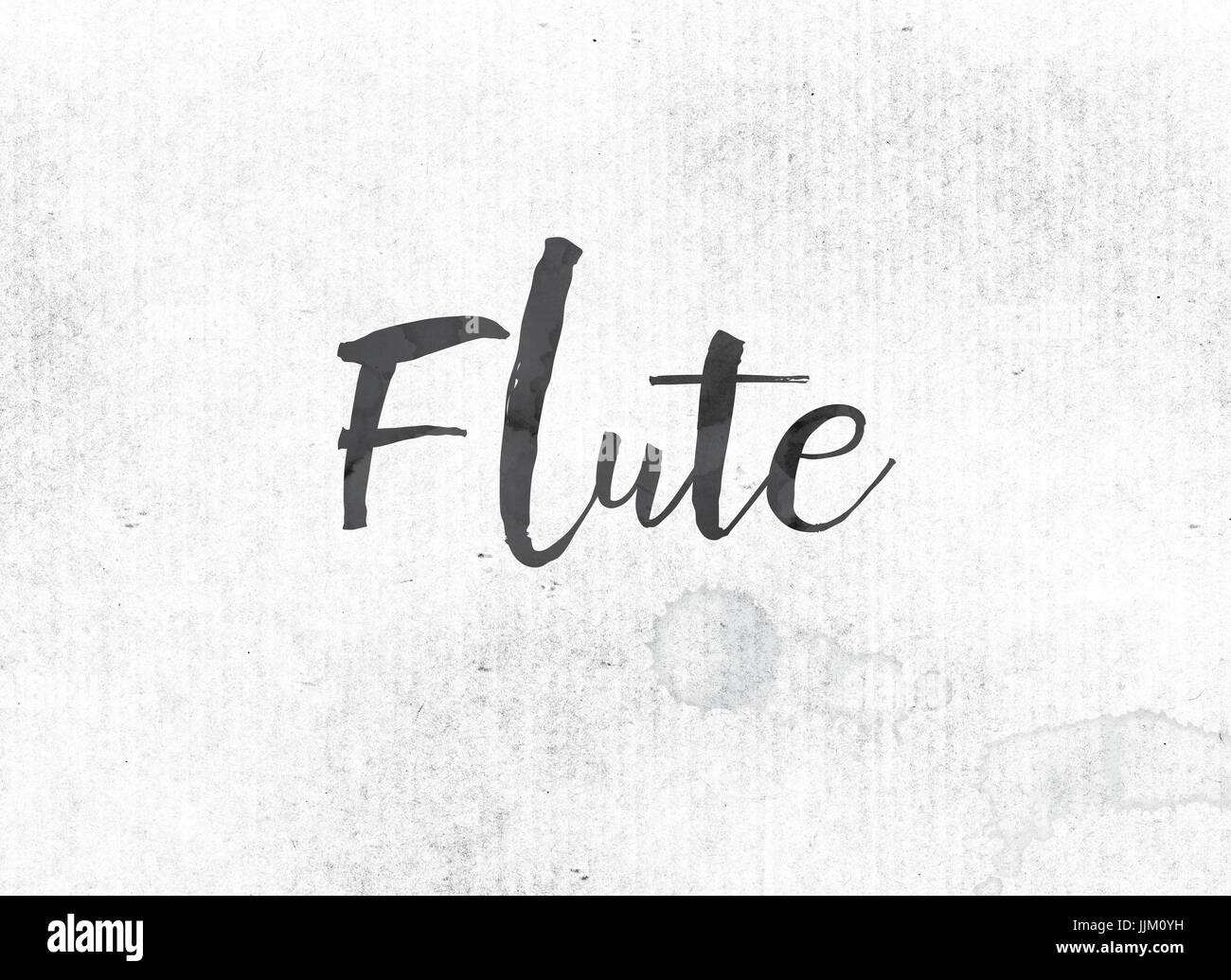 The word Flute concept and theme painted in black ink on a watercolor ...