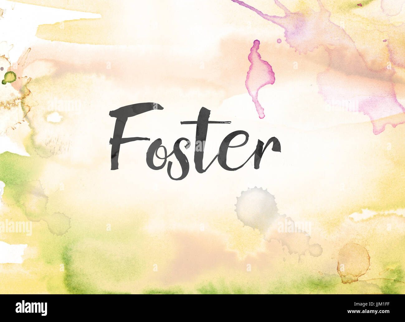 The word Foster concept and theme written in black ink on a colorful ...