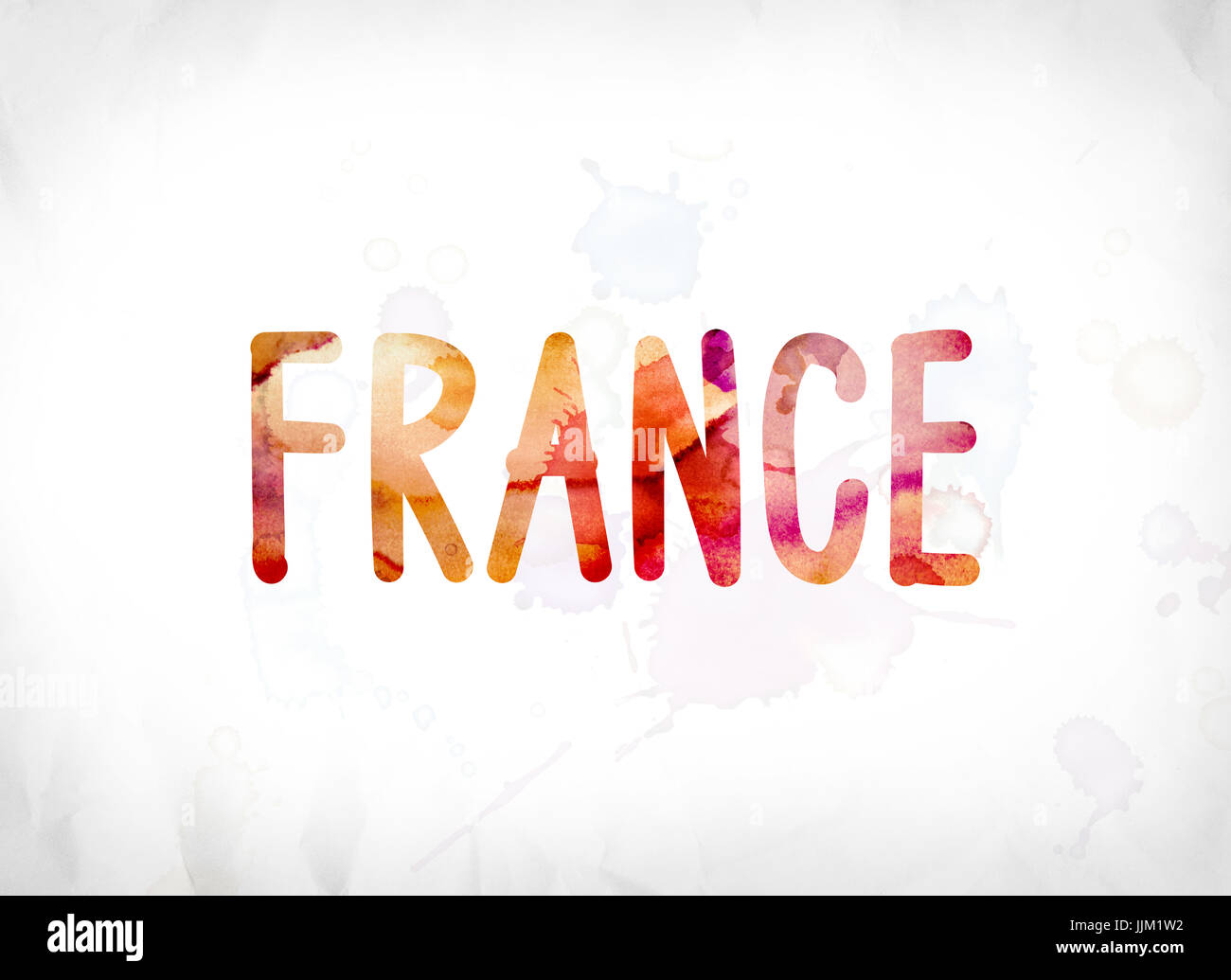 The word France concept and theme painted in colorful watercolors on a ...