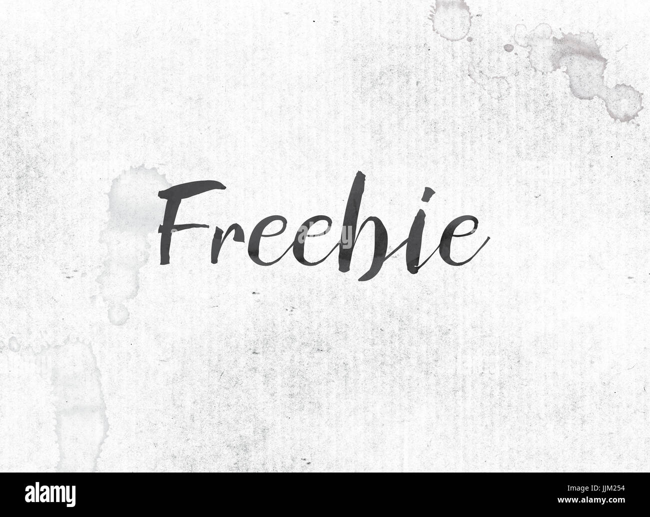 The word Freebie concept and theme painted in black ink on a watercolor ...