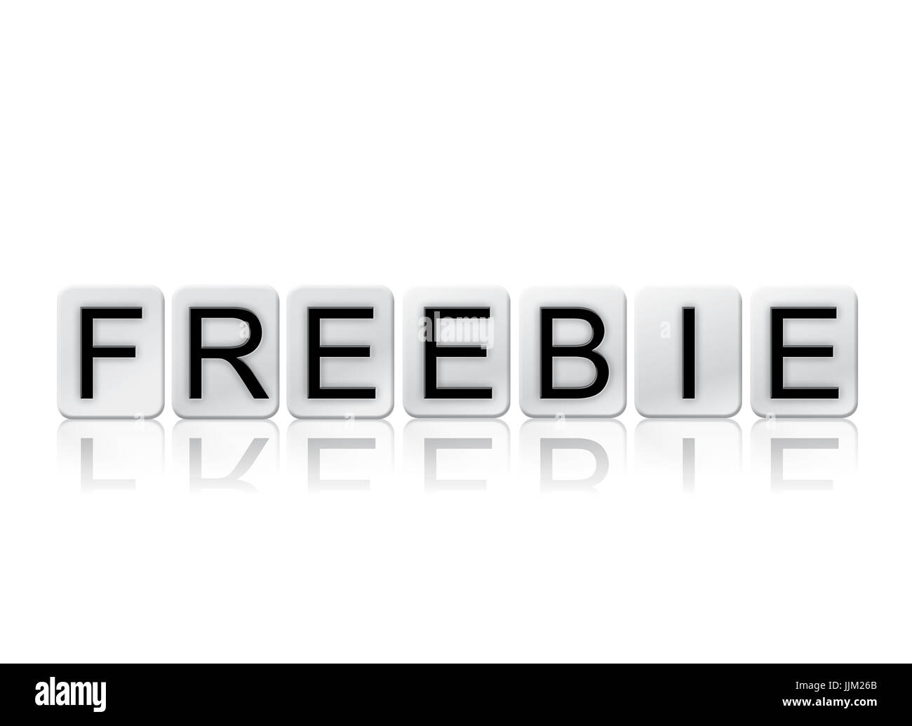 The word Freebie concept and theme written in white tiles and isolated ...