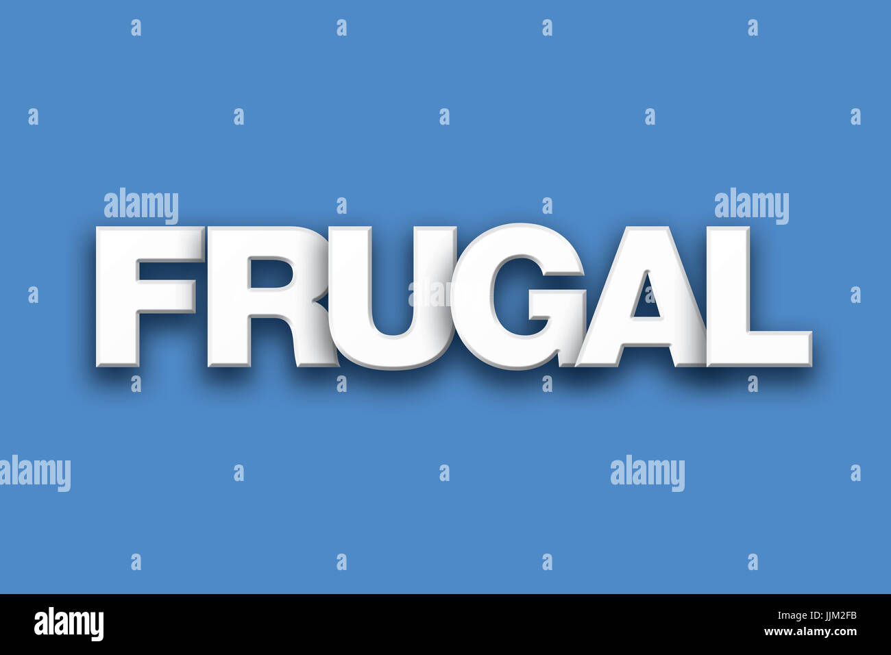 The word Frugal concept written in white type on a colorful background ...
