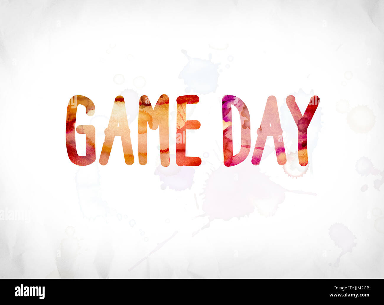 The words Game Day concept and theme painted in colorful watercolors on ...