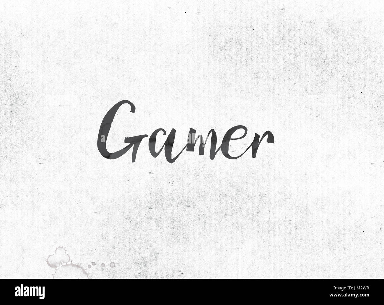 The word Gamer concept and theme painted in black ink on a watercolor ...