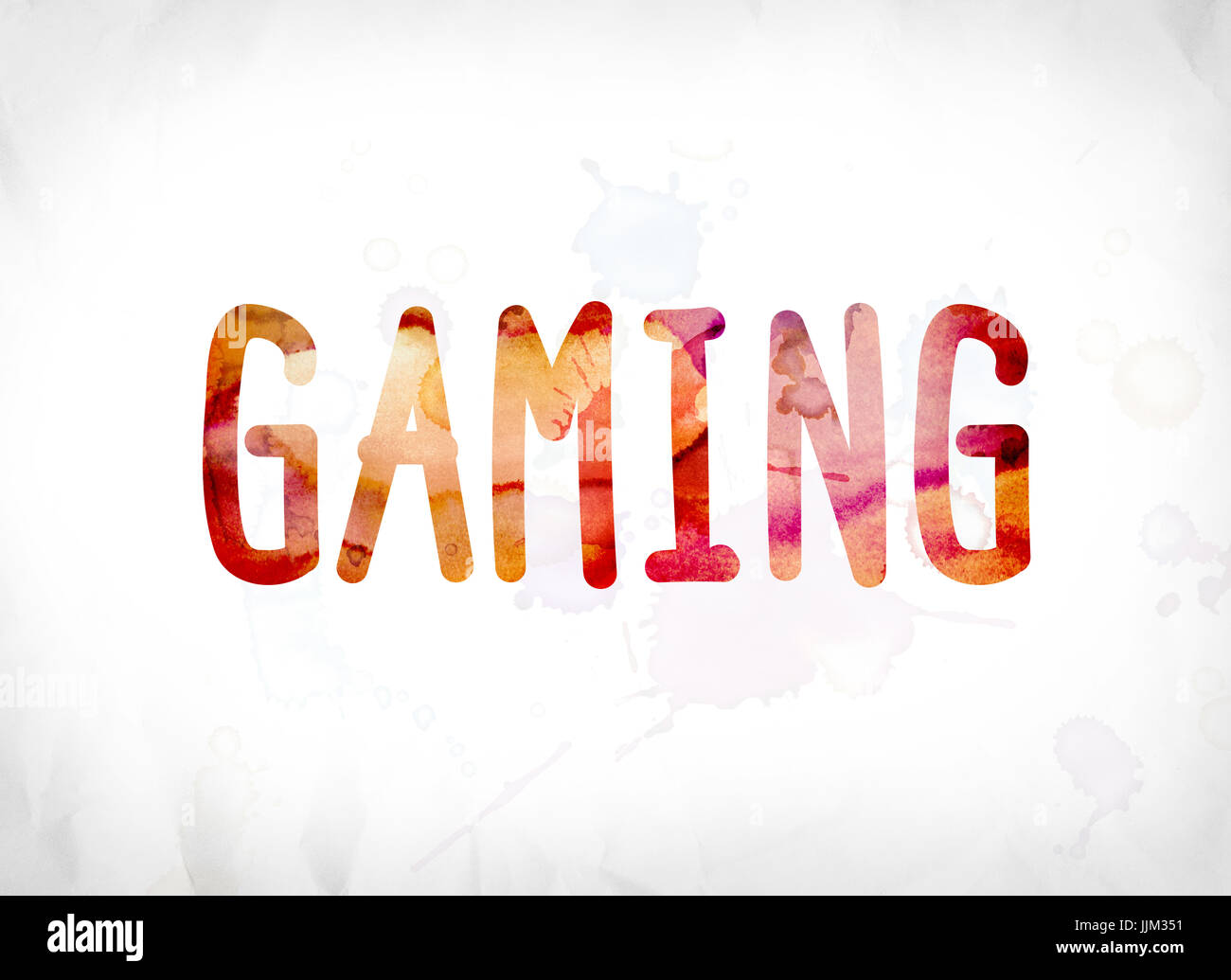 The word Gaming concept and theme painted in colorful watercolors on a ...