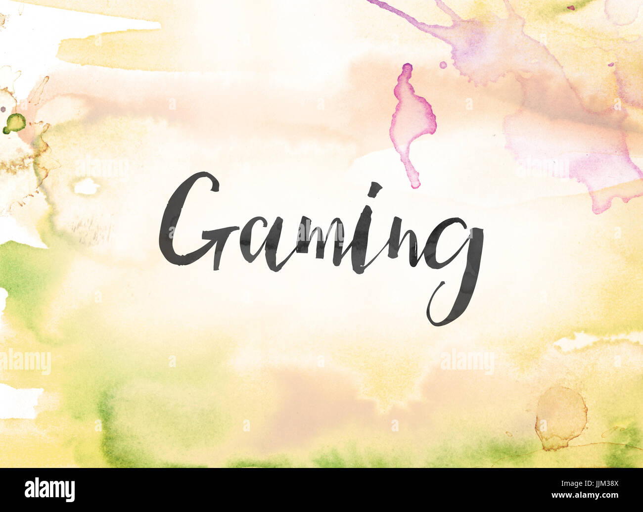 The word Gaming concept and theme written in black ink on a colorful ...