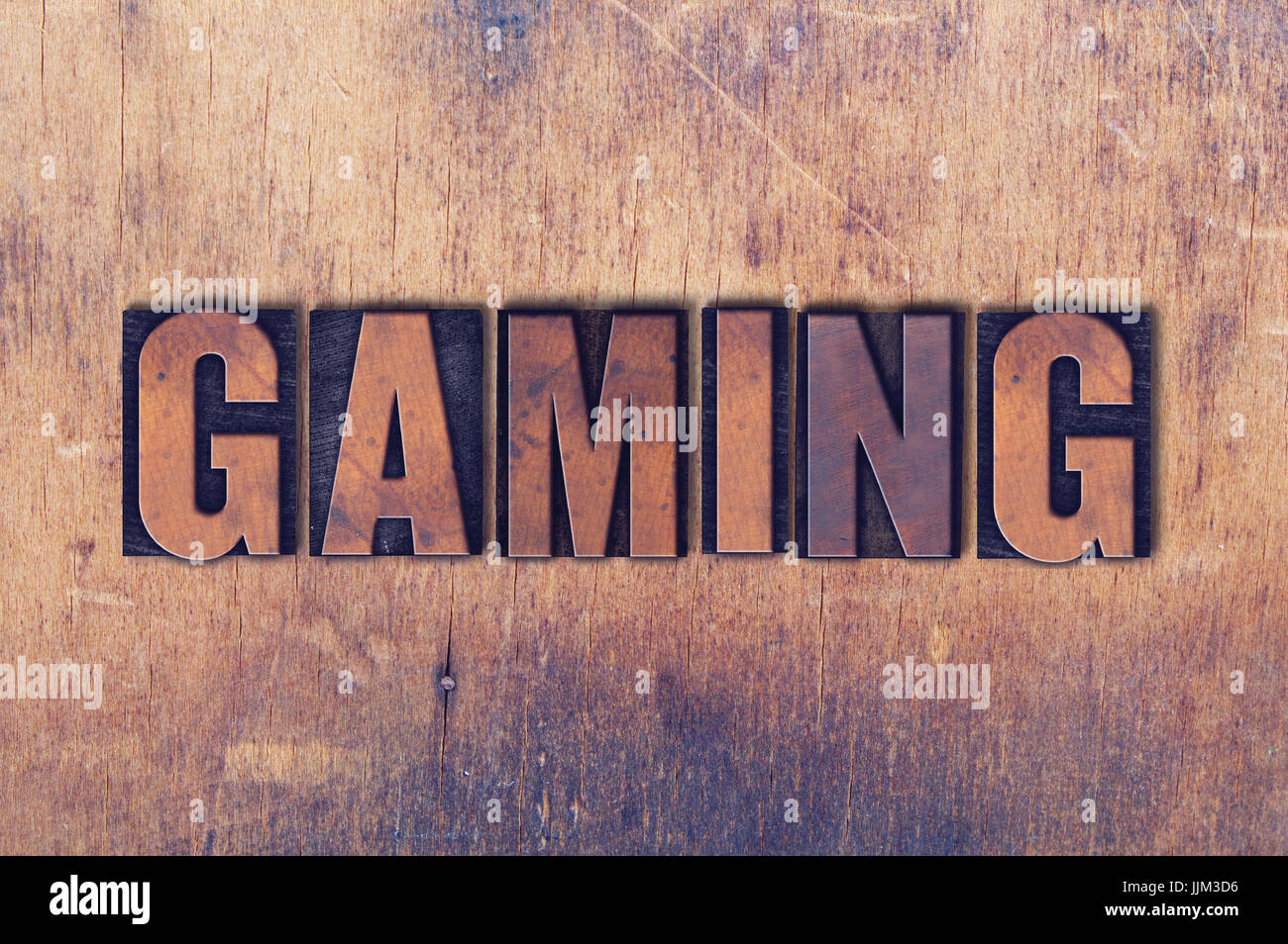The word Gaming concept and theme written in vintage wooden letterpress ...