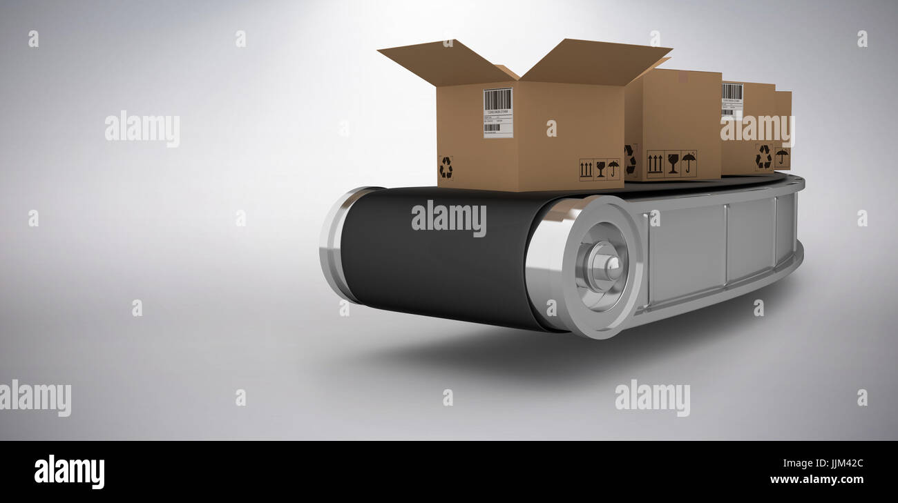 Composite 3d image of brown cardboard boxes on digitally generated ...