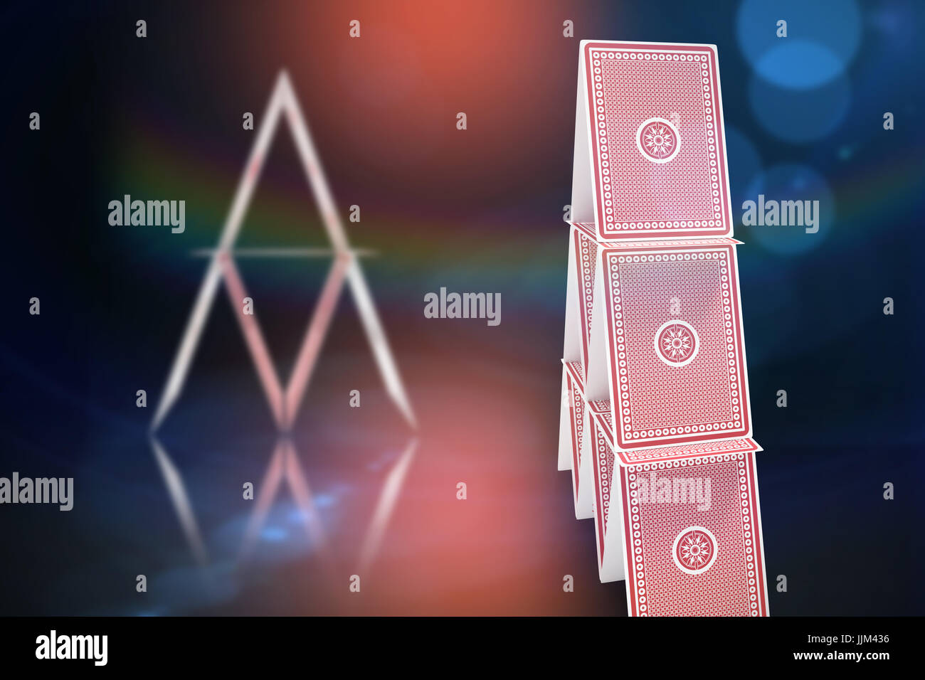 Composite image of 3d image of card tower Stock Photo - Alamy