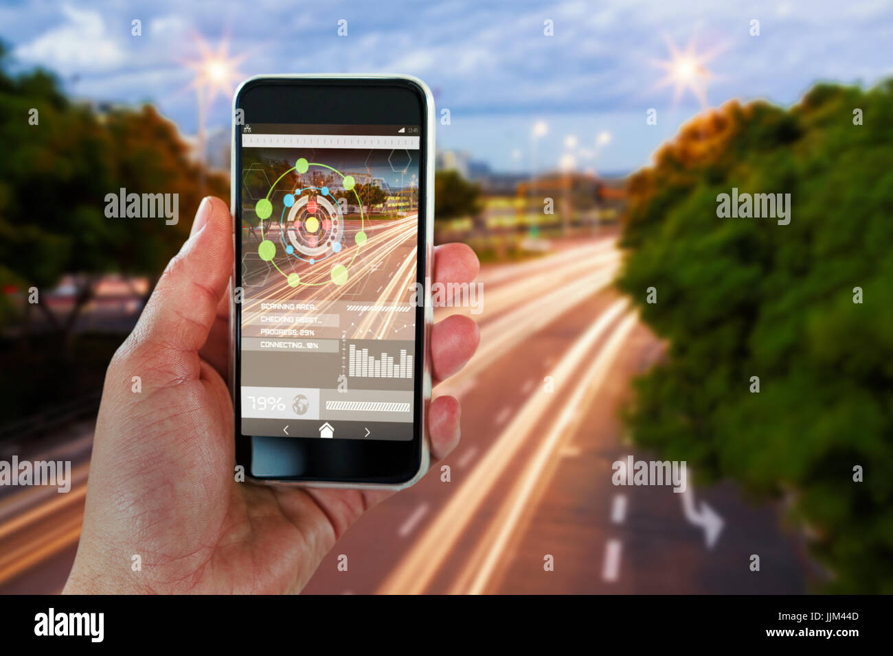 Composite 3d image of cropped hand holding smart phone Stock Photo - Alamy