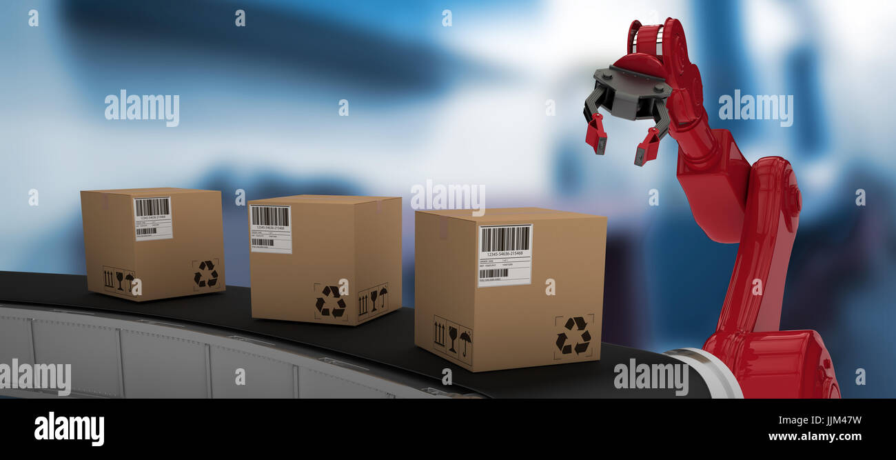 Composite image of brown cardboard boxes on 3d production line Stock ...