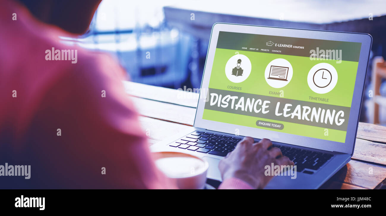 Composite 3d image of graphic image of e-learning interface on screen ...