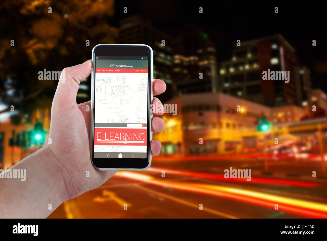 Composite 3d image of cropped hand holding mobile phone Stock Photo - Alamy