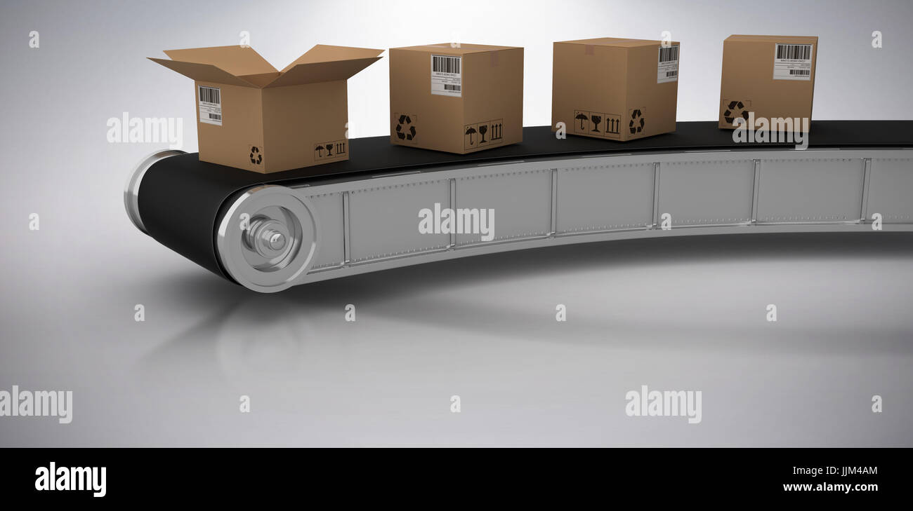 Composite 3d image of brown cardboard boxes on production line Stock ...